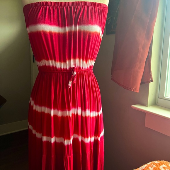 Free People | Dresses | Red White Strapless Tie Dye Maxi Dress | Poshmark